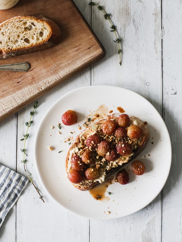 Ricotta Toast With Roasted Grapes (Dairy-Free) - A Nourishing Plate