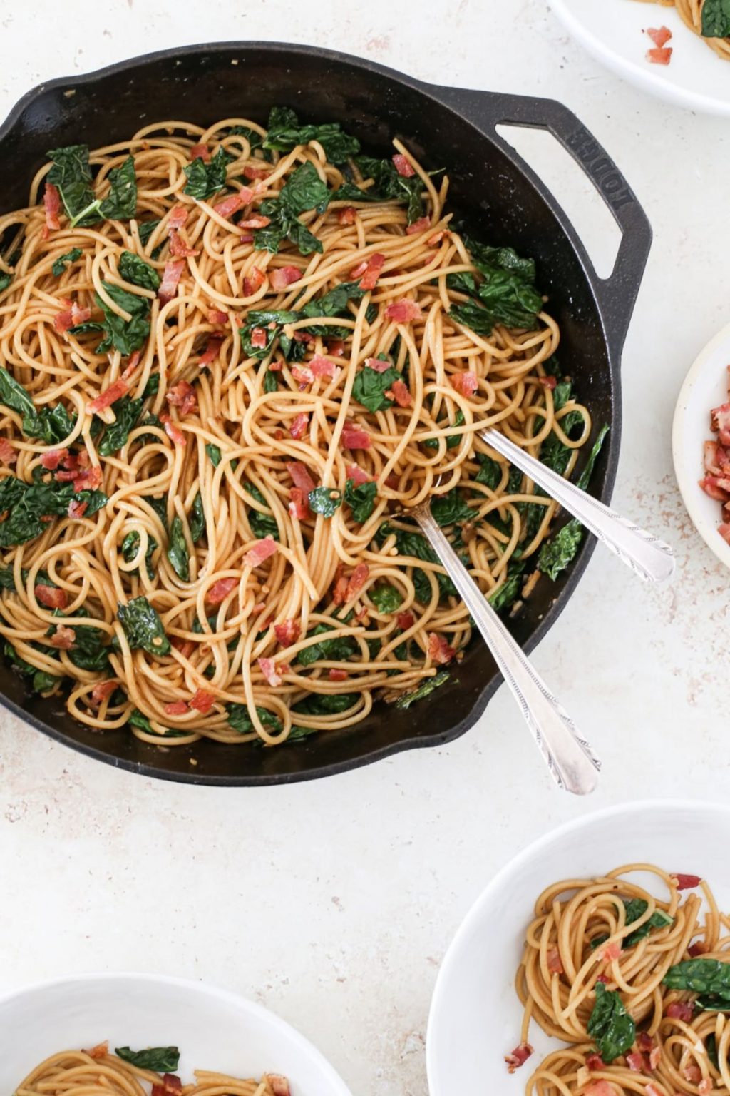Umami Noodles With Garlic, Kale & Bacon - A Nourishing Plate