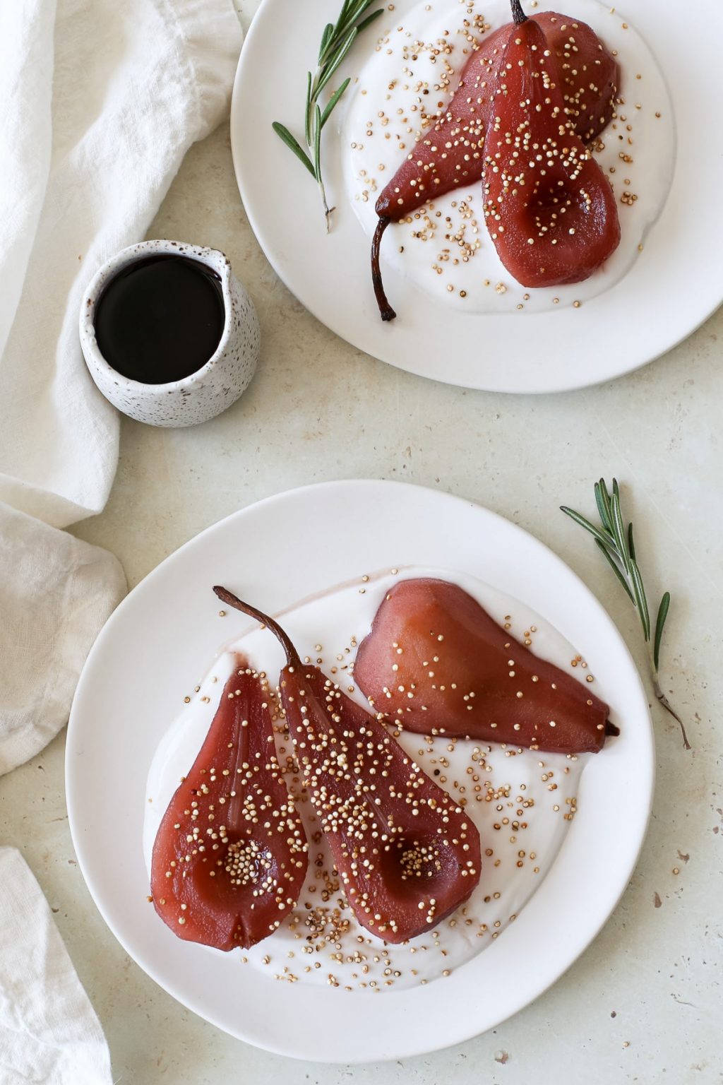 Simple Poached Pears With Hibiscus & Rosemary - A Nourishing Plate