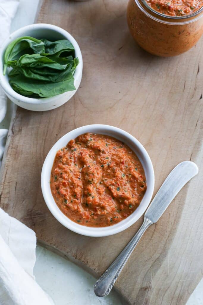 Roasted Red Pepper Pesto (Dairy Free, Vegan) - A Nourishing Plate