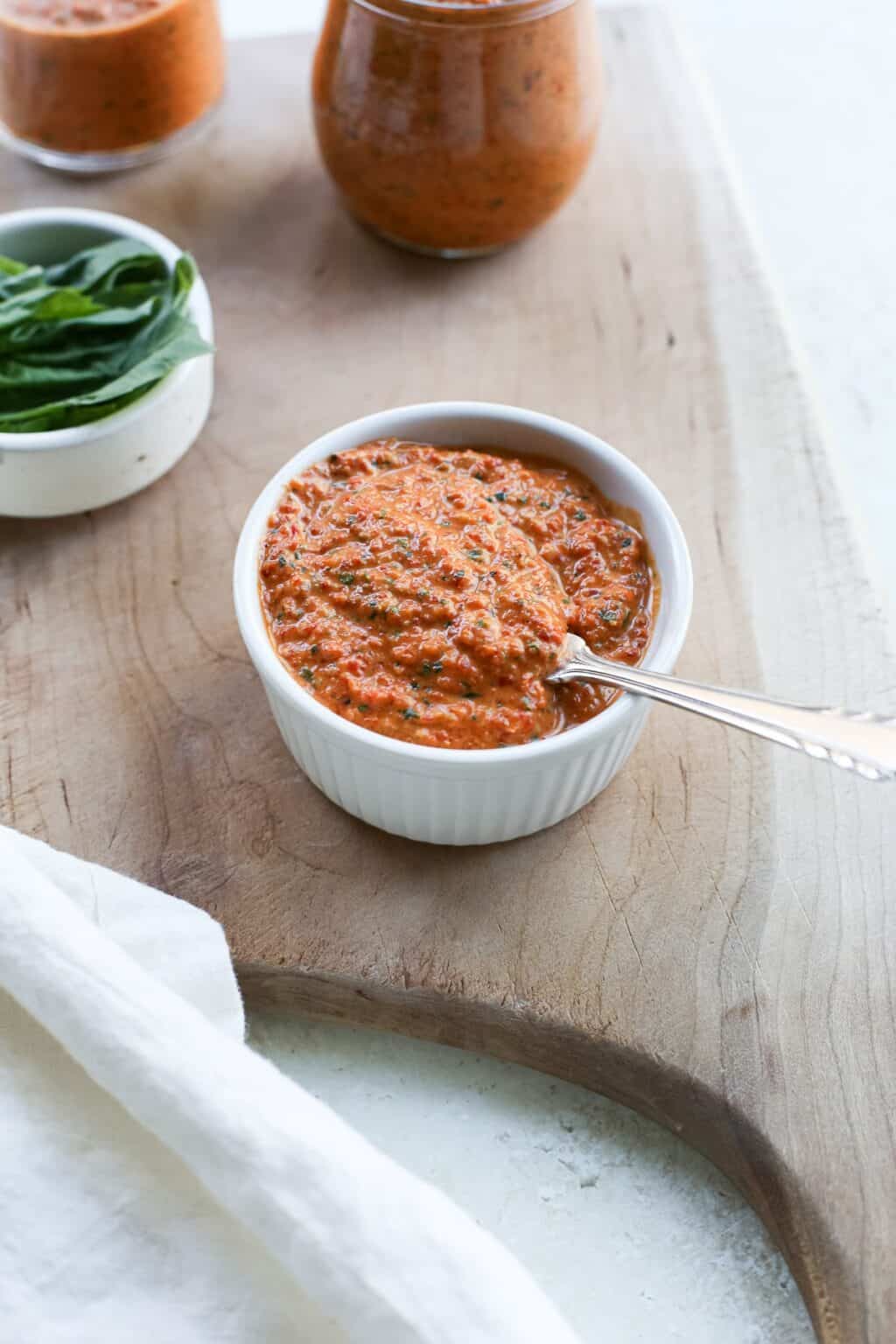 Roasted Red Pepper Pesto (Dairy Free, Vegan) - A Nourishing Plate