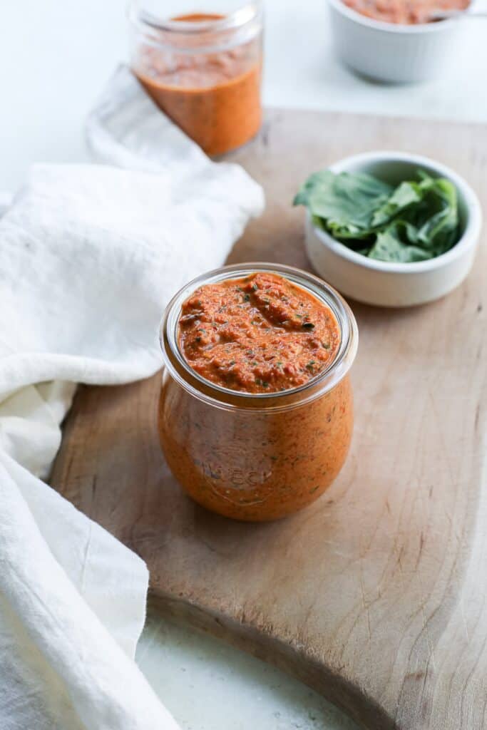 Roasted Red Pepper Pesto (Dairy Free, Vegan) - A Nourishing Plate