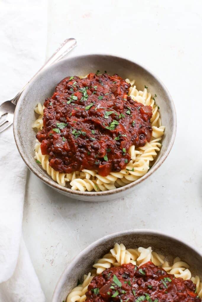 Beluga Lentil Bolognese (Vegan) - A Nourishing Plate