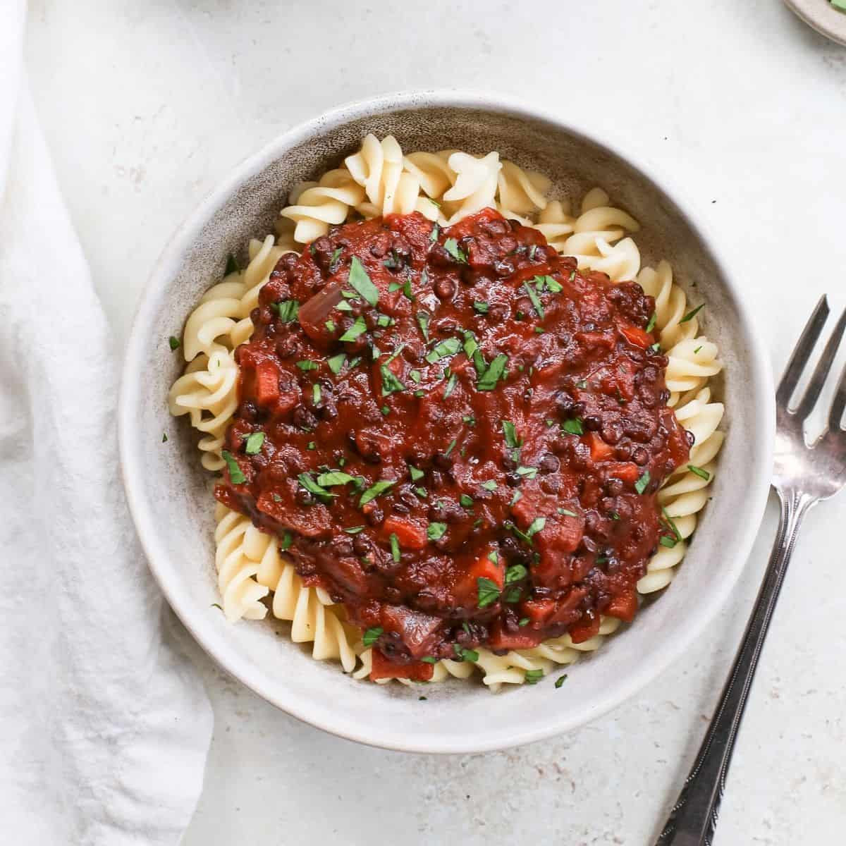 Beluga Lentil Bolognese (Vegan) - A Nourishing Plate