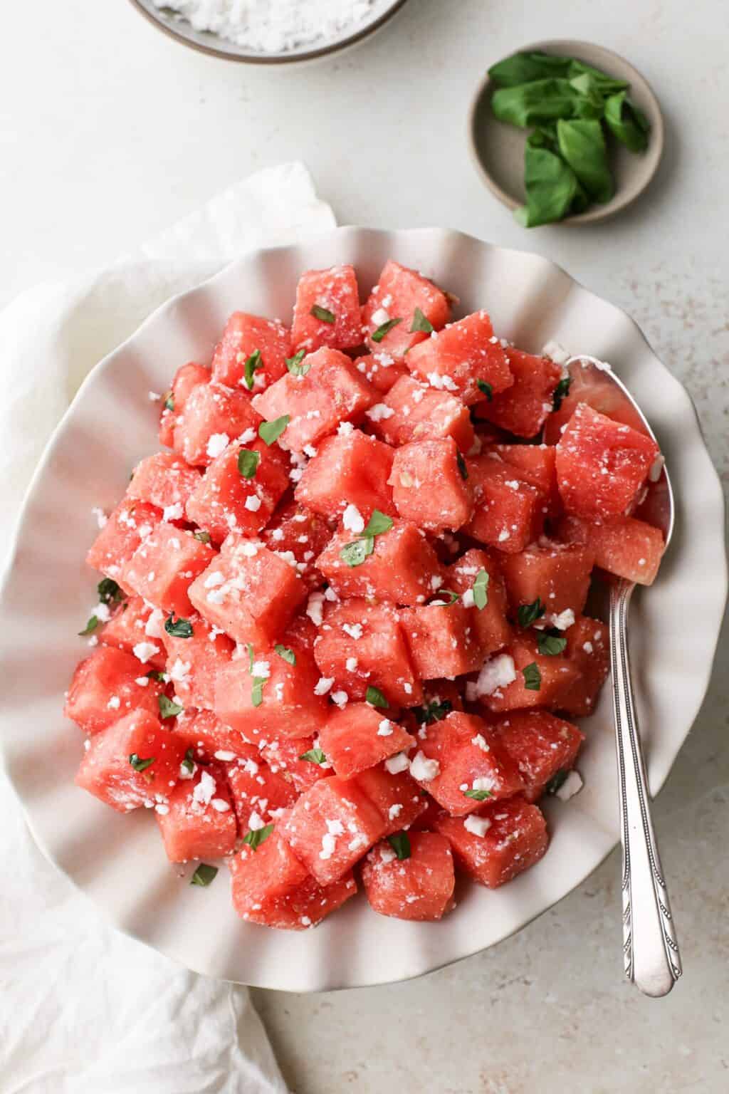 Watermelon Basil Salad With Feta - A Nourishing Plate