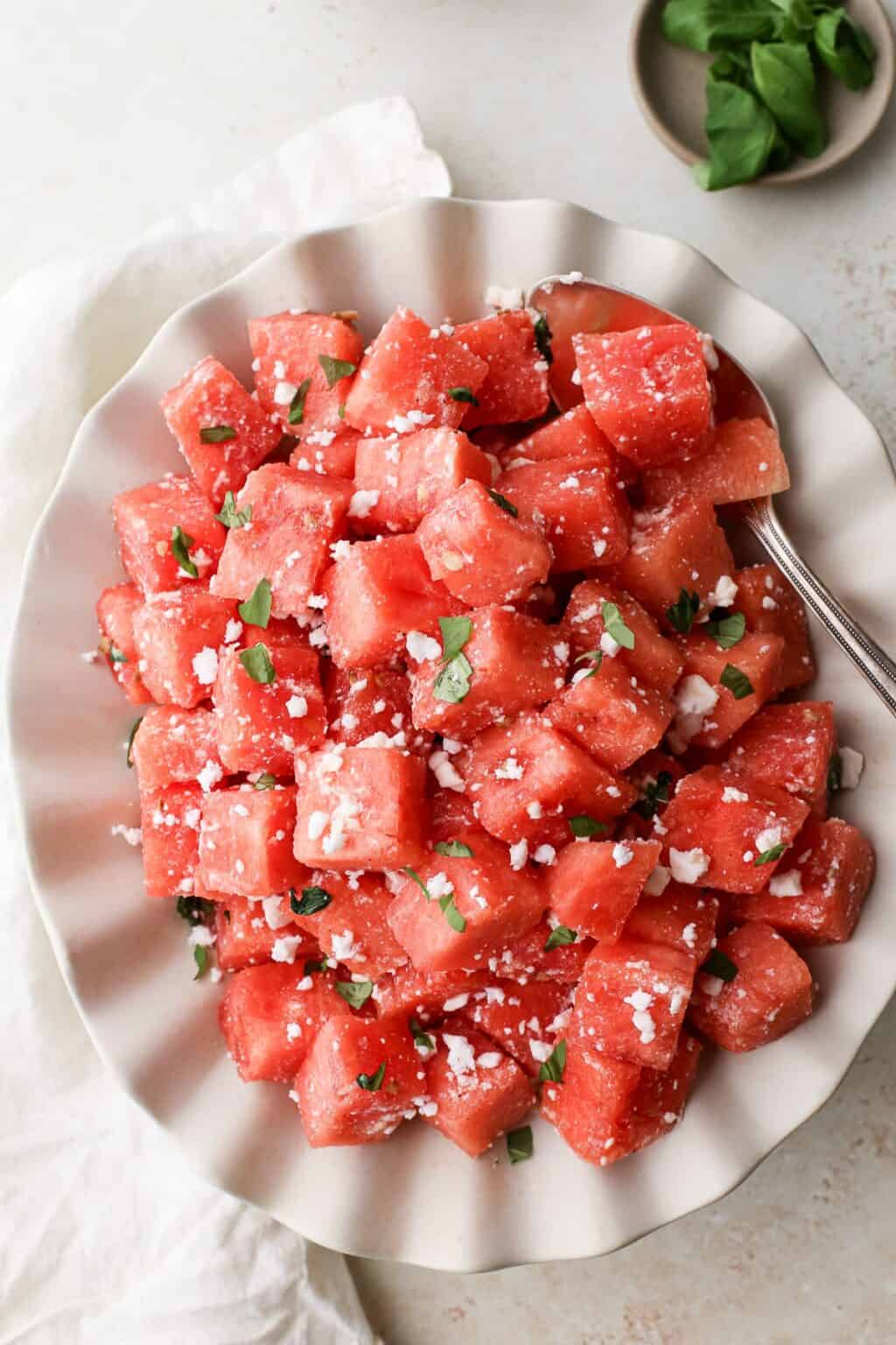 Watermelon Basil Salad With Feta - A Nourishing Plate