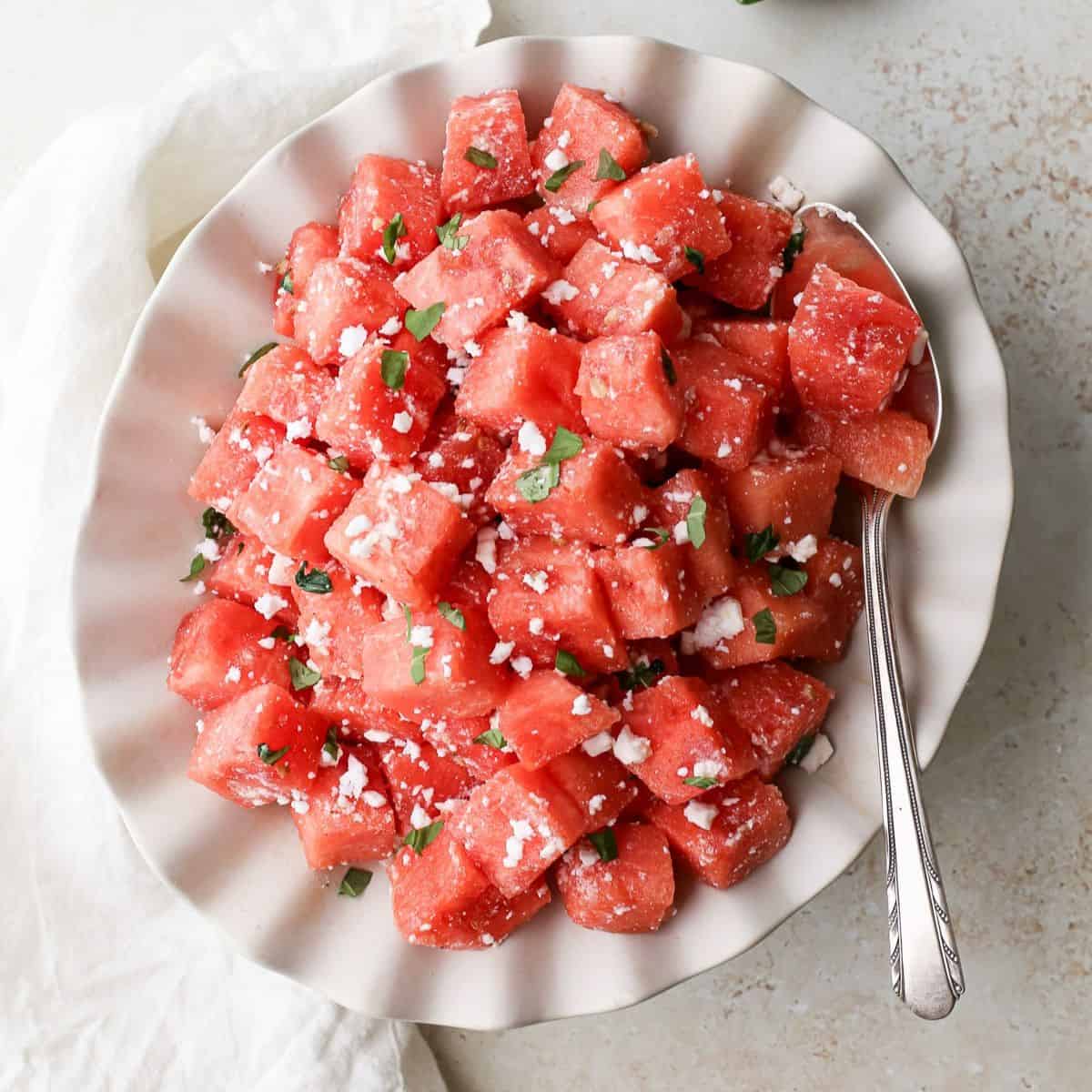 Watermelon Basil Salad With Feta - A Nourishing Plate
